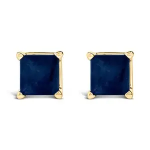 HAUS OF BRILLIANCE 14k Gold Gemstone Princess-cut Stud Earrings - Blue Sapphire | Yellow